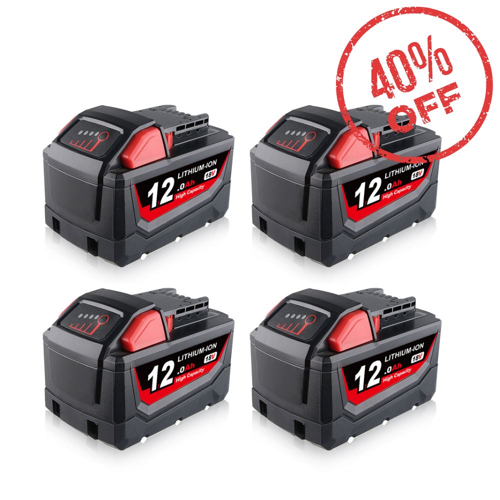For Milwaukee 18V Battery 12Ah Replacemnt | M18 Batteries 4Pack ...